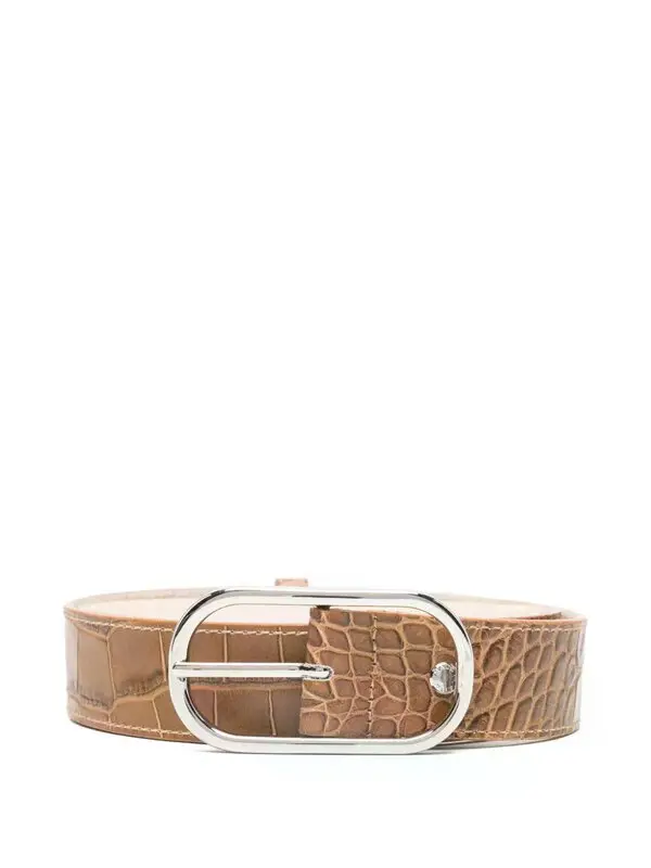 HERSKIND Crocodile Embossed Leather Belt - Brown