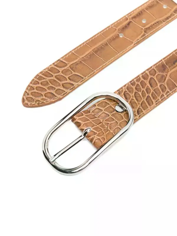 HERSKIND Leather Belt With Crocodile Embossing - Brown