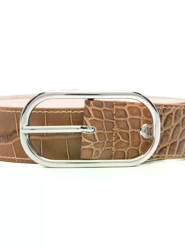 HERSKIND Leather Belt With Crocodile Embossing - Brown
