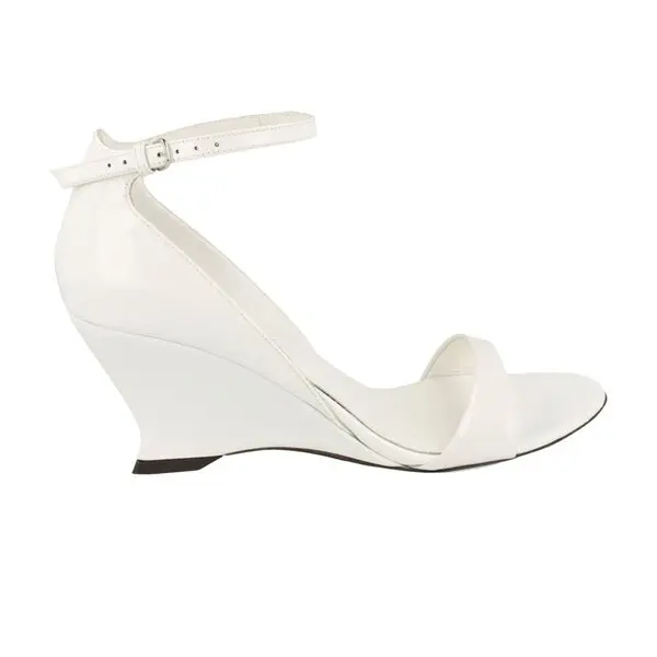 FERRAGAMO Vidette Patent Leather Wedge Sandal - White