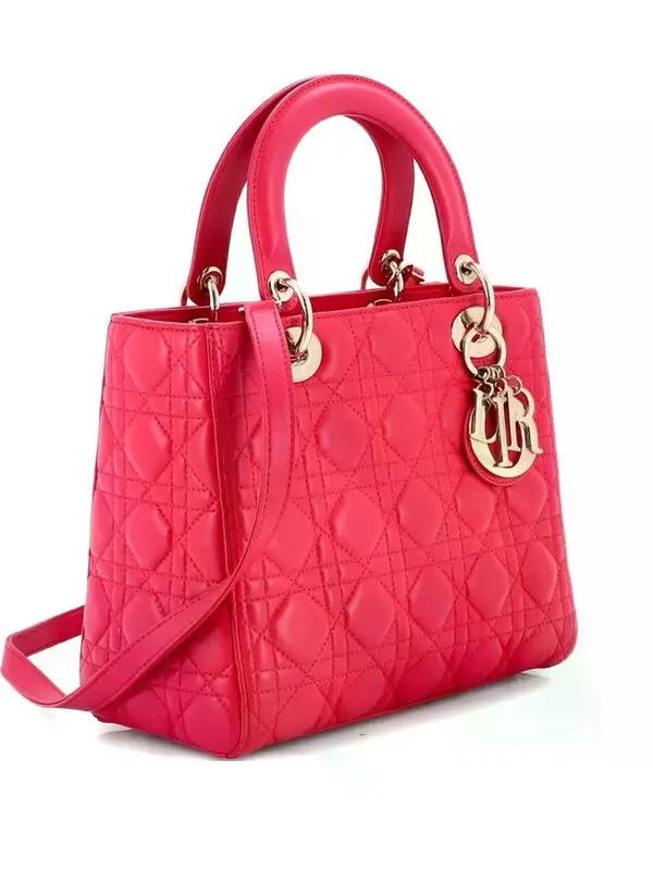 Dior Lady Cannage Quilt Lambskin Medium Satchel - Pink