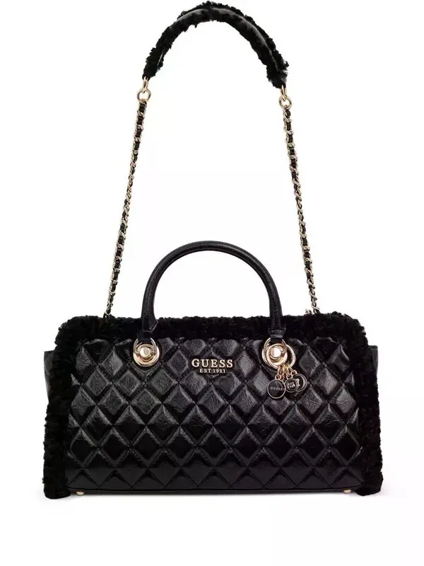 Guess Quilted Tote Bag With Faux-shearling Trim