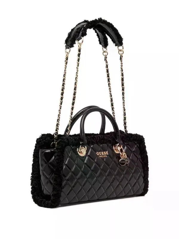 Guess Quilted Tote Bag With Faux-shearling Trim