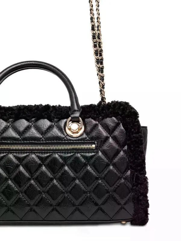 Guess Quilted Tote Bag With Faux-shearling Trim
