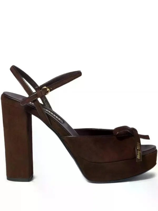 Miu Miu Suede Bow Detail Platform Block Heel Sandals