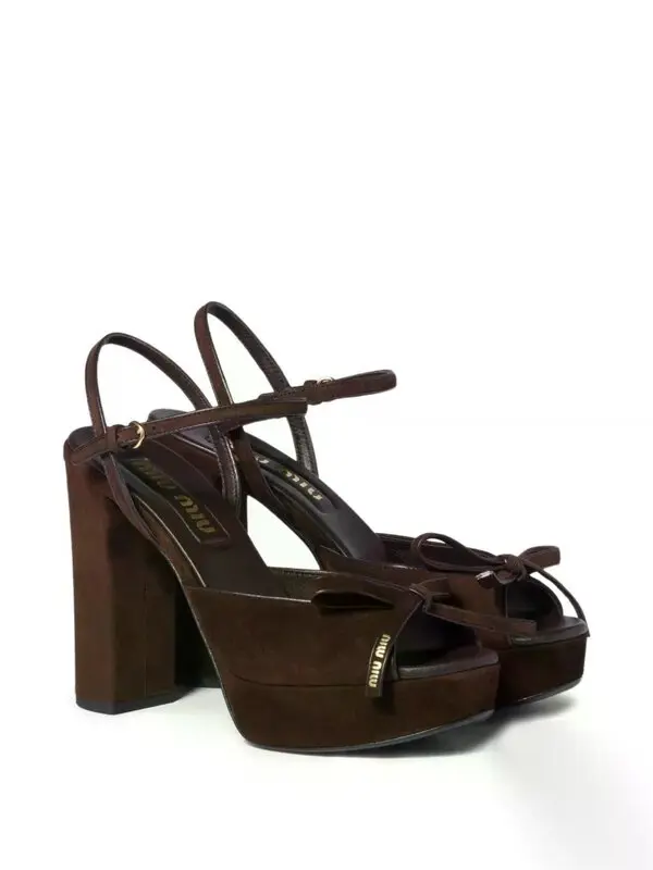 Miu Miu Suede Bow Detail Platform Block Heel Sandals