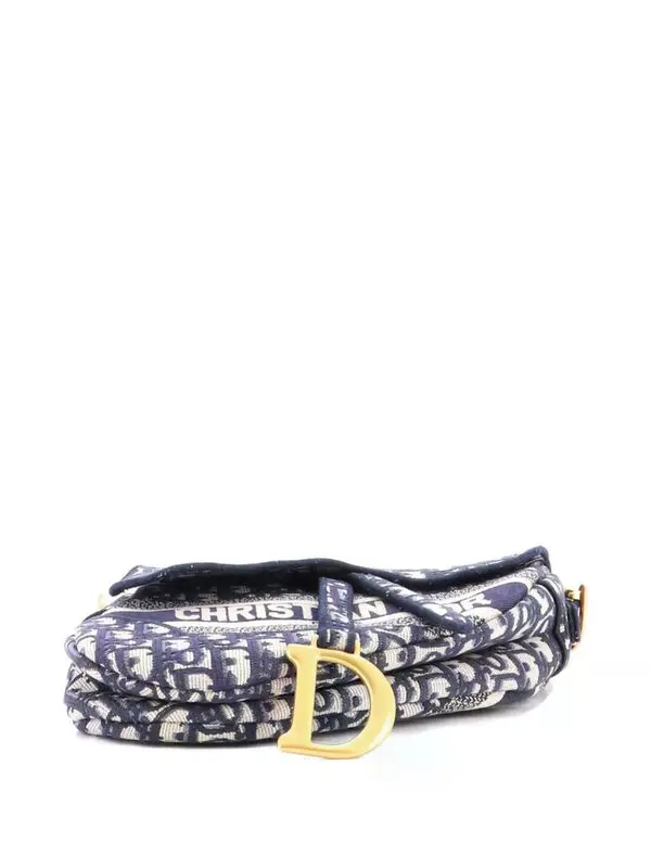 Dior Saddle Handbag Logo Embroidered Oblique Canvas Medium Shoulder Bag - Blue