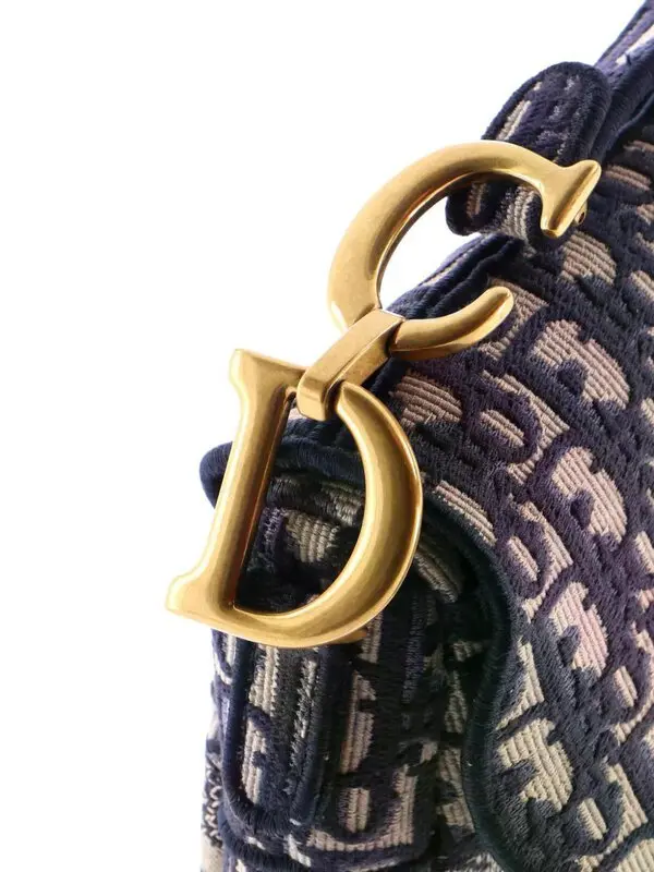 Dior Saddle Handbag Logo Embroidered Oblique Canvas Medium Shoulder Bag - Blue