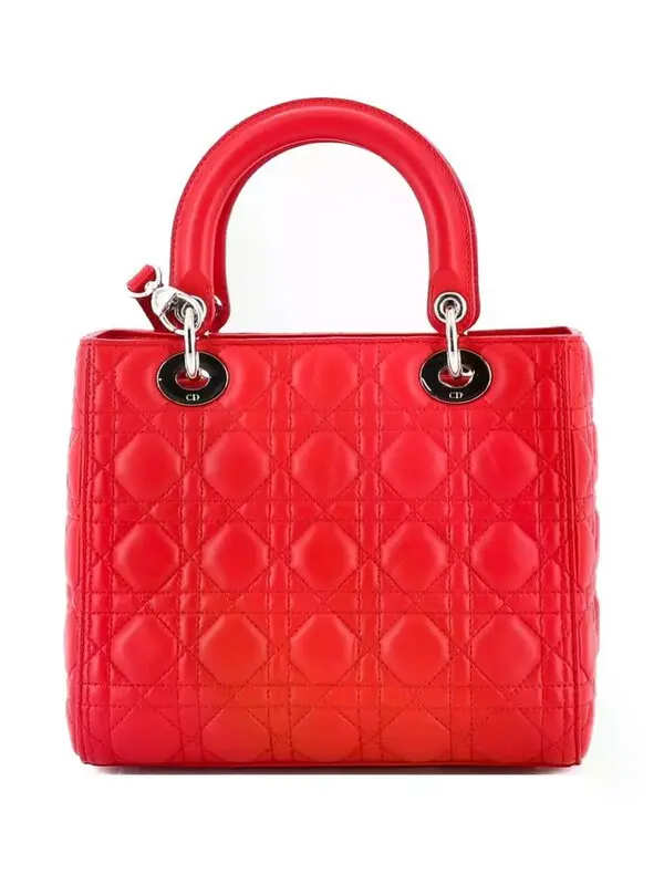 Dior Lady Bag Cannage Quilt Lambskin Medium Satchel - Red