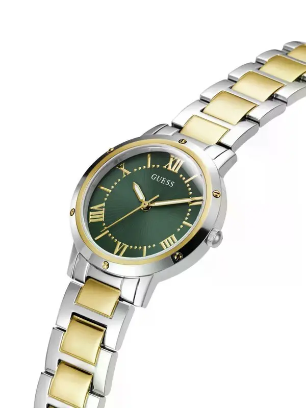 Guess Round Face Stainless Steel Watch With Roman Numeral Dial