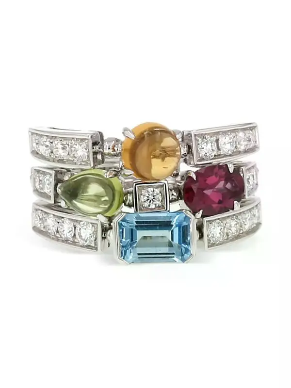 BVLGARI 2010's Allegra Diamond Gemstone Ring - Silver