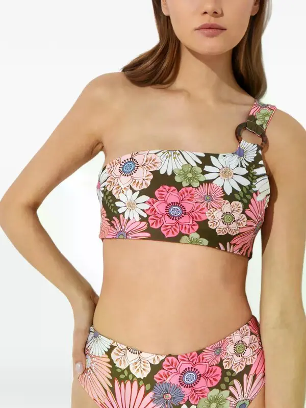 Agua Bendita Floral Print Asymmetric Strap Bikini Top