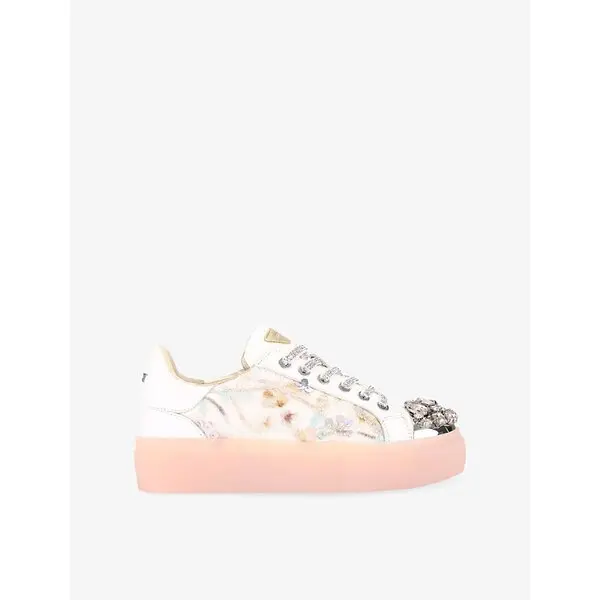 Kurt Geiger Crystal Embellished Leather Low Top Sneakers