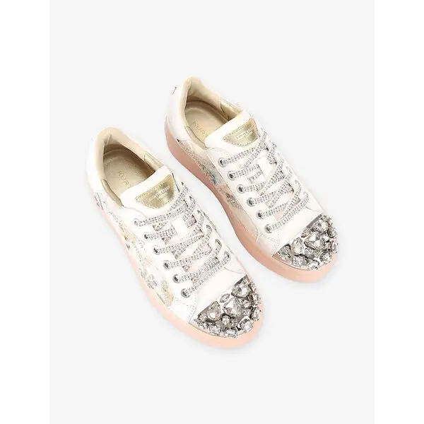 Kurt Geiger Crystal Embellished Leather Low Top Sneakers