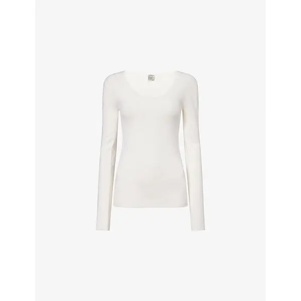 TOTEME Ribbed Scoop-neck Stretch-wool Blend Top