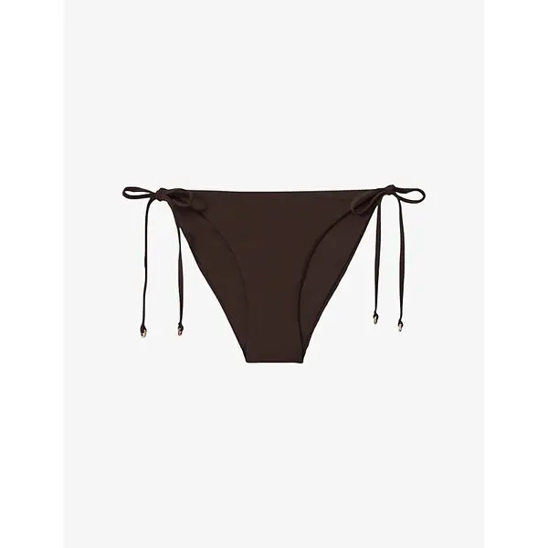 REISS Riah Side-tie Bikini Bottoms - Chocolate