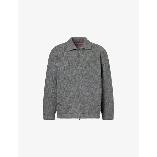 THE ELDER STATESMAN Checkered Knitted Cashmere Jacket