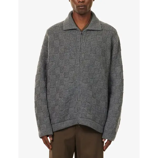 THE ELDER STATESMAN Checkered Knitted Cashmere Jacket