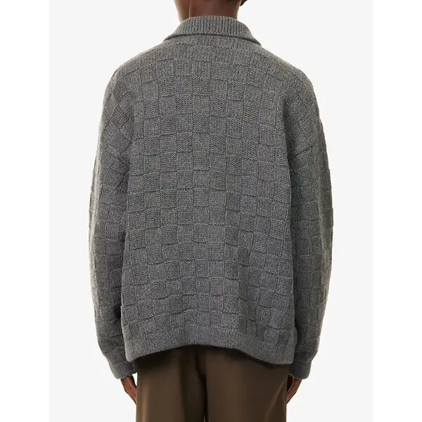 THE ELDER STATESMAN Checkered Knitted Cashmere Jacket