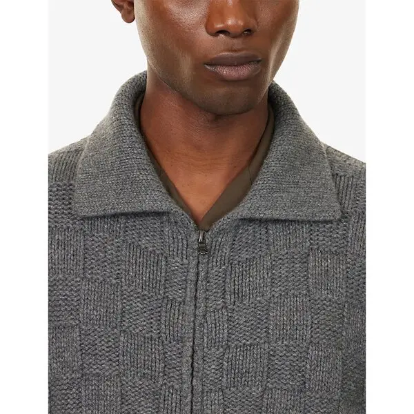 THE ELDER STATESMAN Checkered Knitted Cashmere Jacket