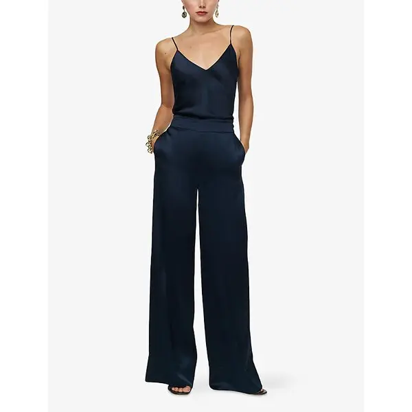 JOSEPH Silk-satin Wide-leg Trousers - Indigo