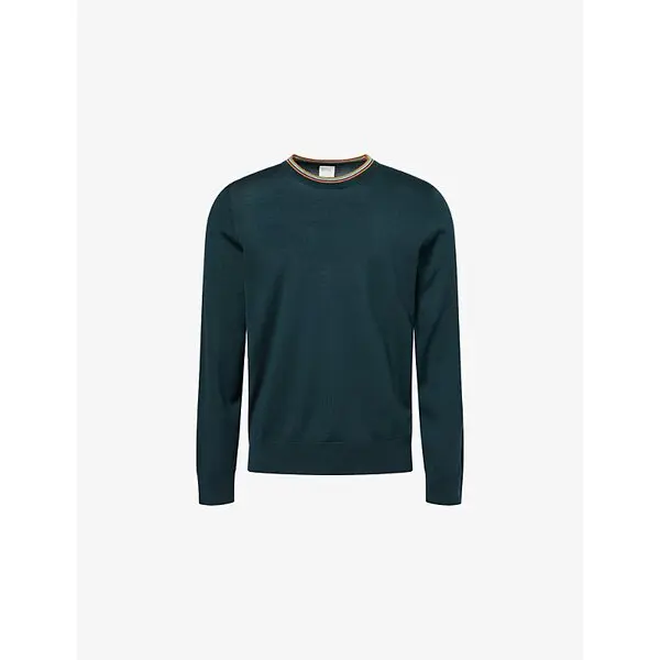 Paul Smith Stripe-trim Merino-wool Jumper - Olive