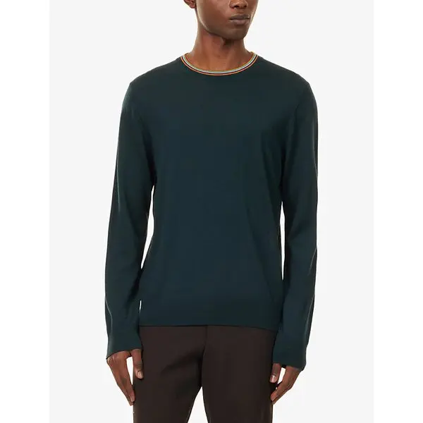 Paul Smith Stripe-trim Merino-wool Jumper - Olive