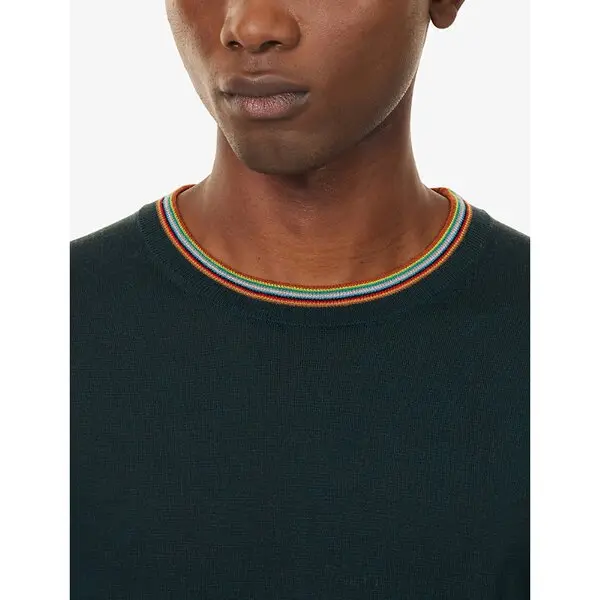Paul Smith Stripe-trim Merino-wool Jumper - Olive