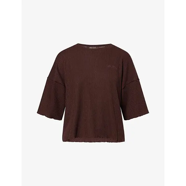 Lounge Soft Waffle Relaxed-fit Woven Pyjama Top - Chocolate