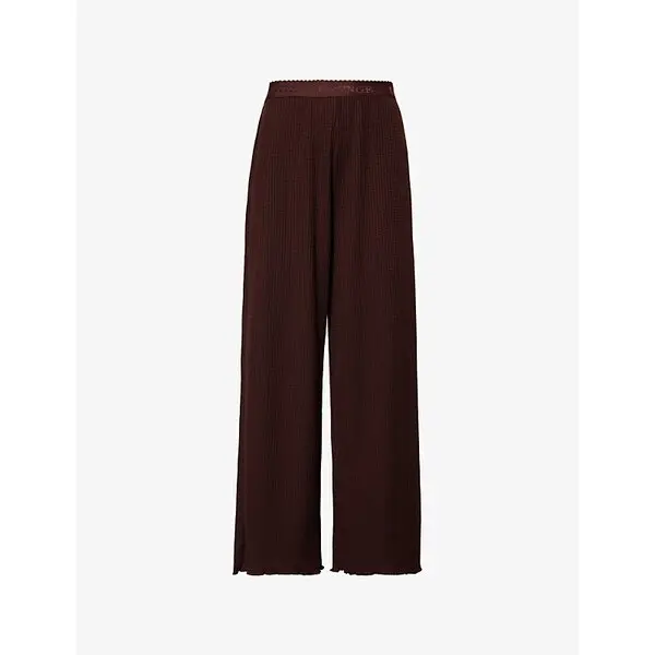 Lounge Soft Waffle Wide-leg High-rise Woven Pyjama Bottoms - Chocolate