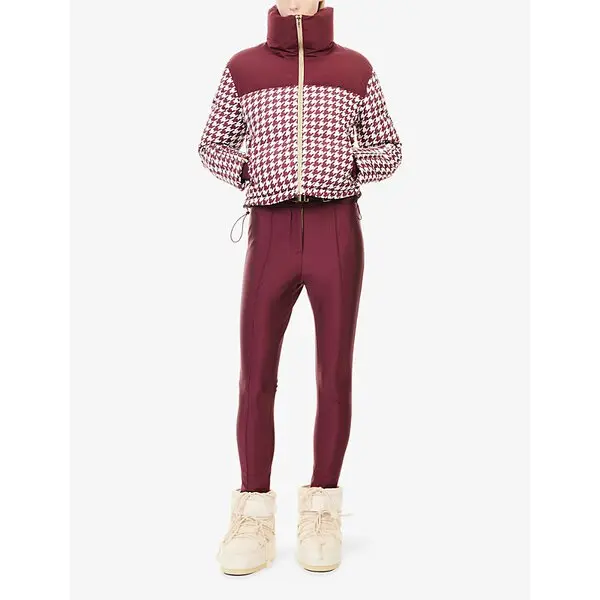 MY SUNDAY SKI Cropped Bomber Ski Jacket - Burgundy Houndstooth