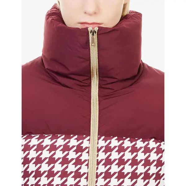 MY SUNDAY SKI Cropped Bomber Ski Jacket - Burgundy Houndstooth