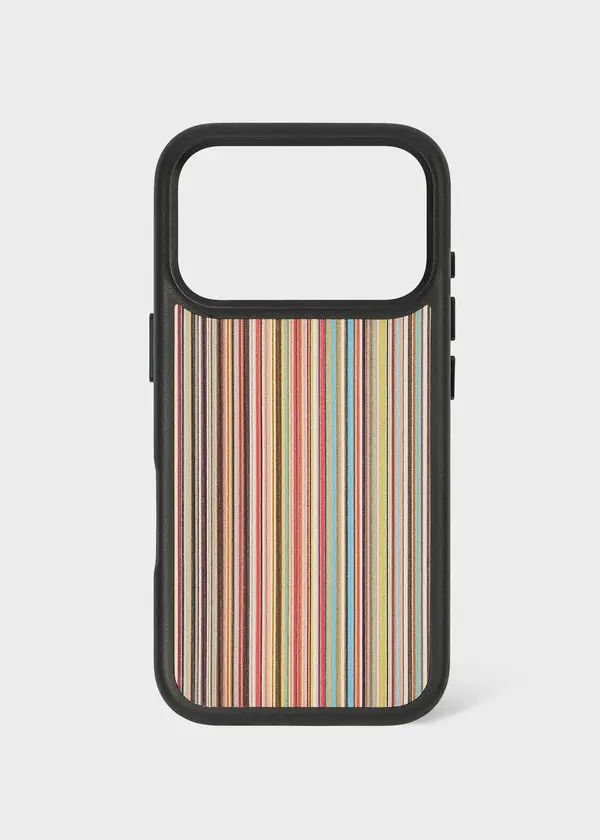 Paul Smith Leather 'signature Stripe' Iphone 17 Pro Case