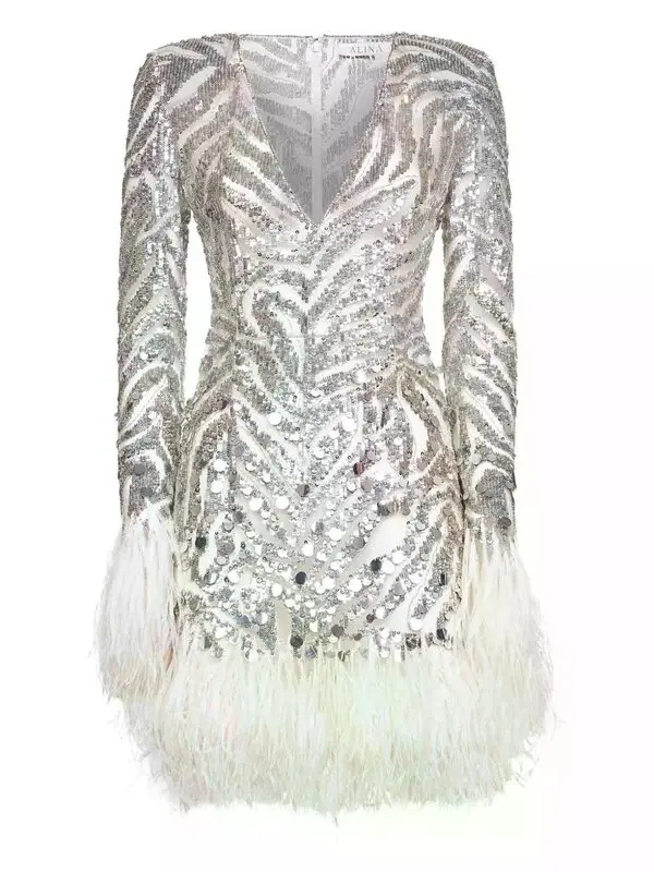 ALINA Sequin And Feather Embroidered Dress