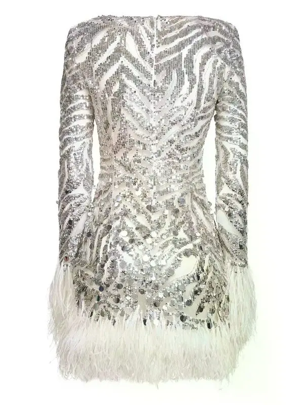 ALINA Sequin And Feather Embroidered Dress