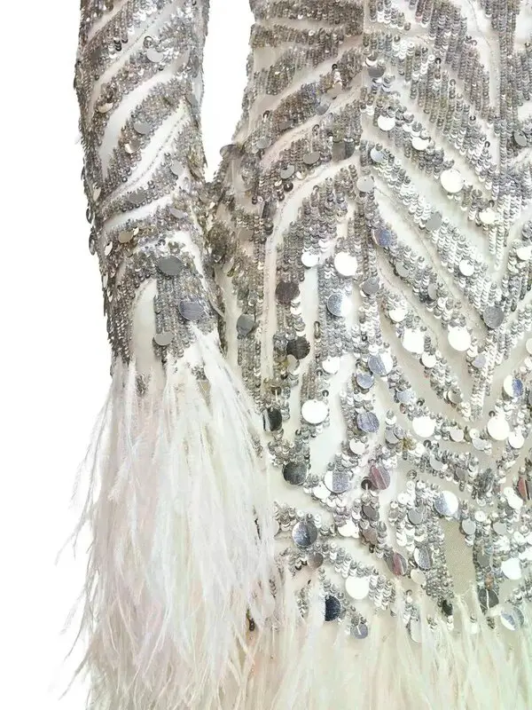 ALINA Sequin And Feather Embroidered Dress