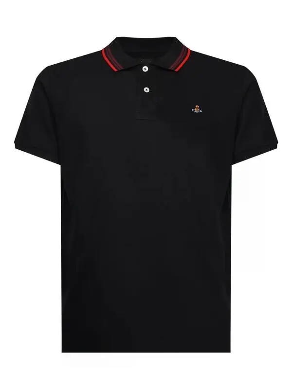 VIVIENNE WESTWOOD Striped-collar Polo Shirt - Black