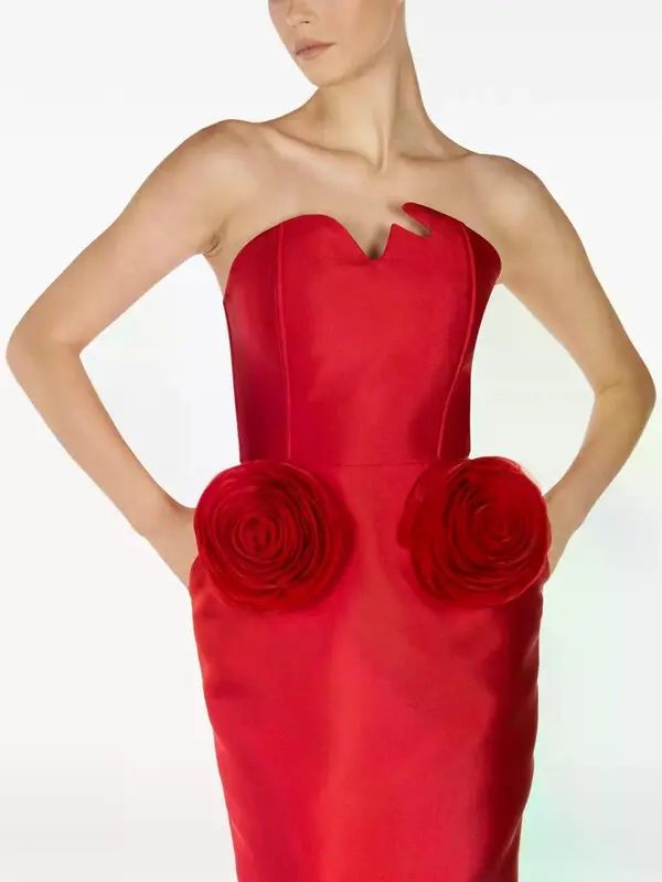 ARAFTU Rose-detail Strapless Midi Dress