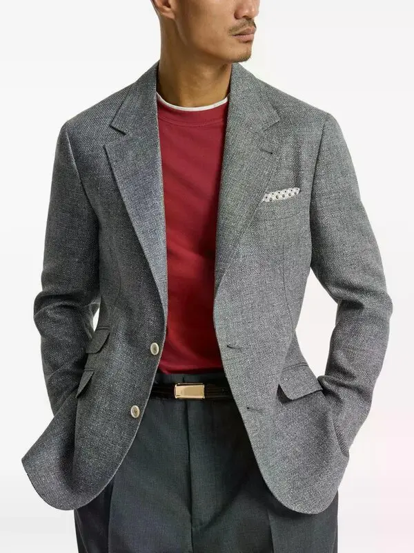 Brunello Cucinelli Silk, Linen And Wool Hopsack Deconstructed Cavallo Blazer