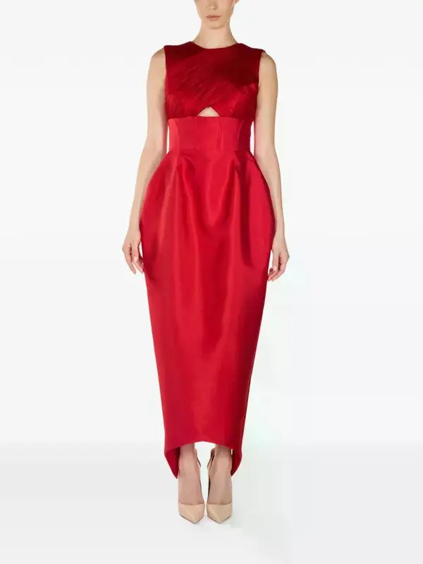 cut out pleated midi dress Summer Social Stain Pleated Cutout Waist Loose Midi Dress  roschic