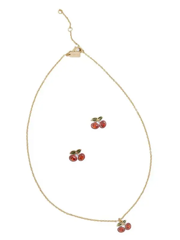 COACH Cherry Pendant Necklace And Earrings Set - Gold