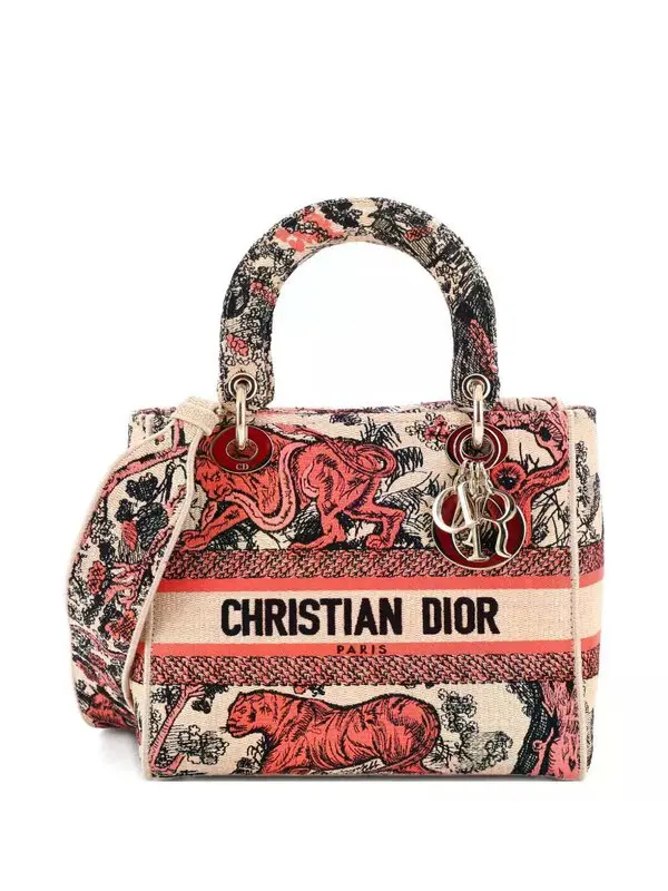 Dior Lady D-lite Medium Satchel Embroidered Raffia - Multicolour