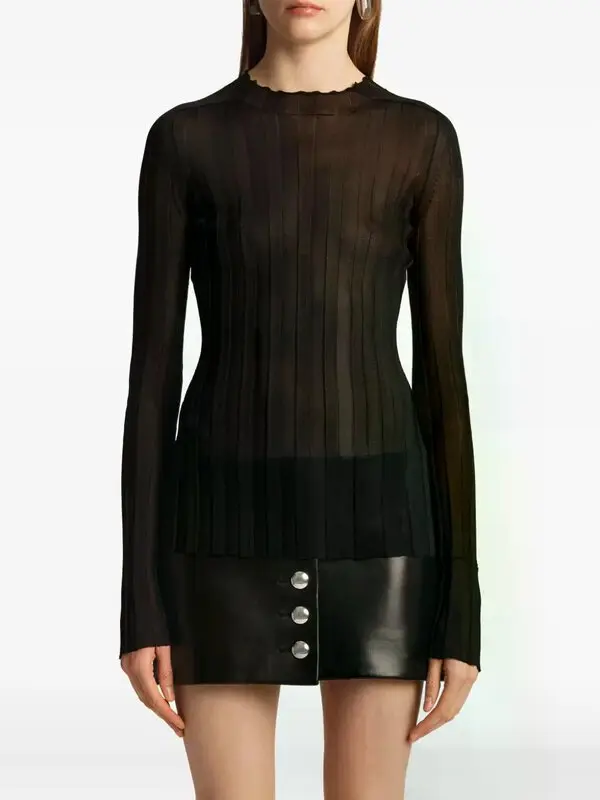 Khaite Cosette Ruffled Ribbed Top - Black
