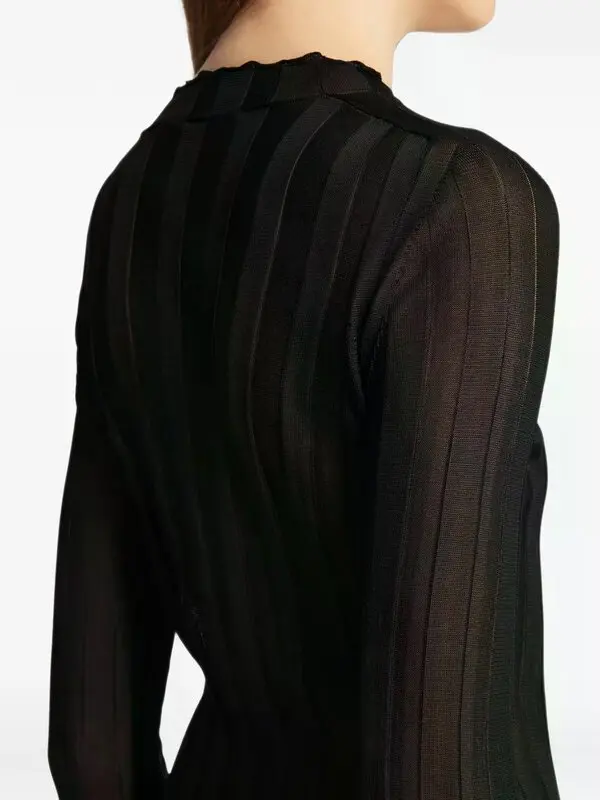 Khaite Cosette Ruffled Ribbed Top - Black