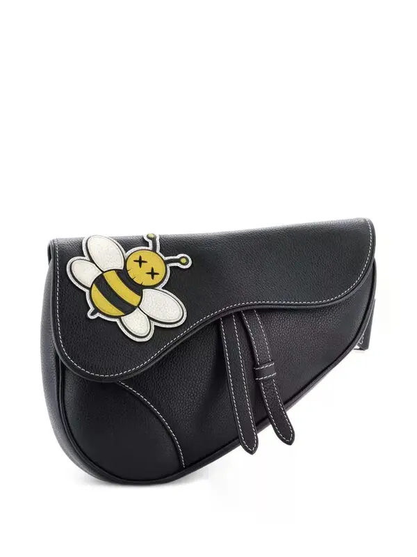 Dior Saddle Leather Applique Crossbody Bag - Black
