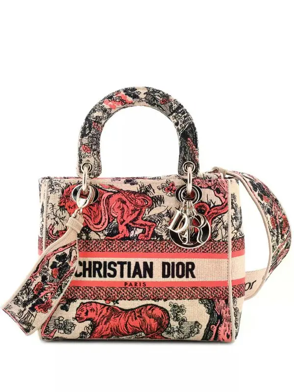 Dior Lady D-lite Embroidered Raffia Satchel - Multicolour