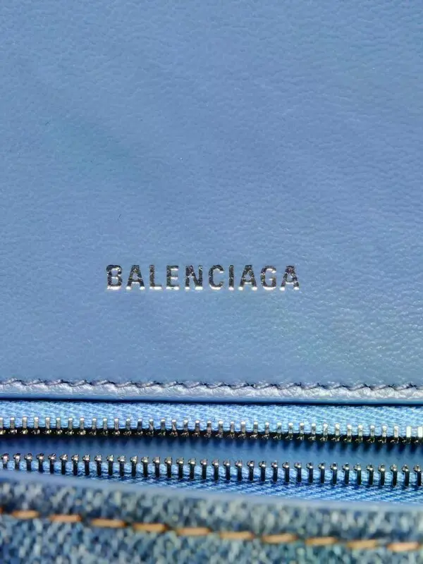 Balenciaga Monogram Pattern Denim Shoulder Bag - Blue