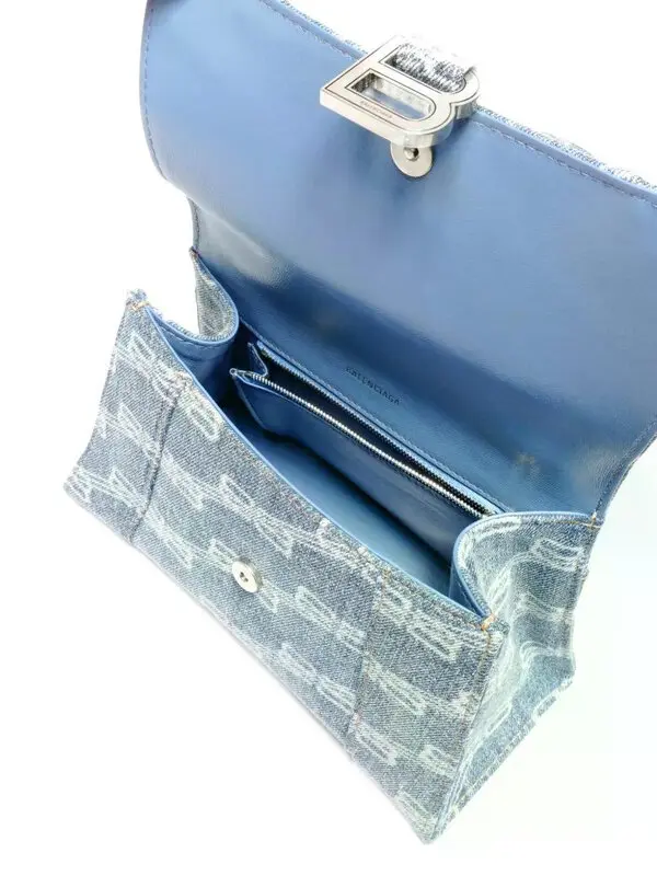 Balenciaga Monogram Pattern Denim Shoulder Bag - Blue