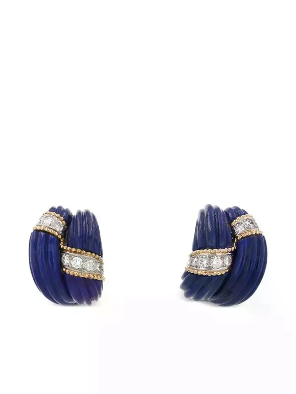 CARTIER 1970's Diamond And Lapis Lazuli Earrings - Blue
