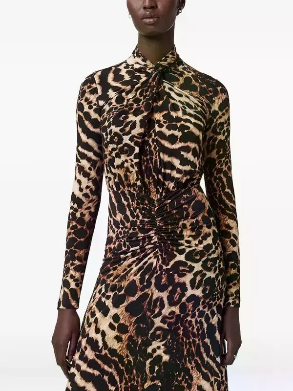 ALLSAINTS Mina A-line Leopard Midi Dress - Brown